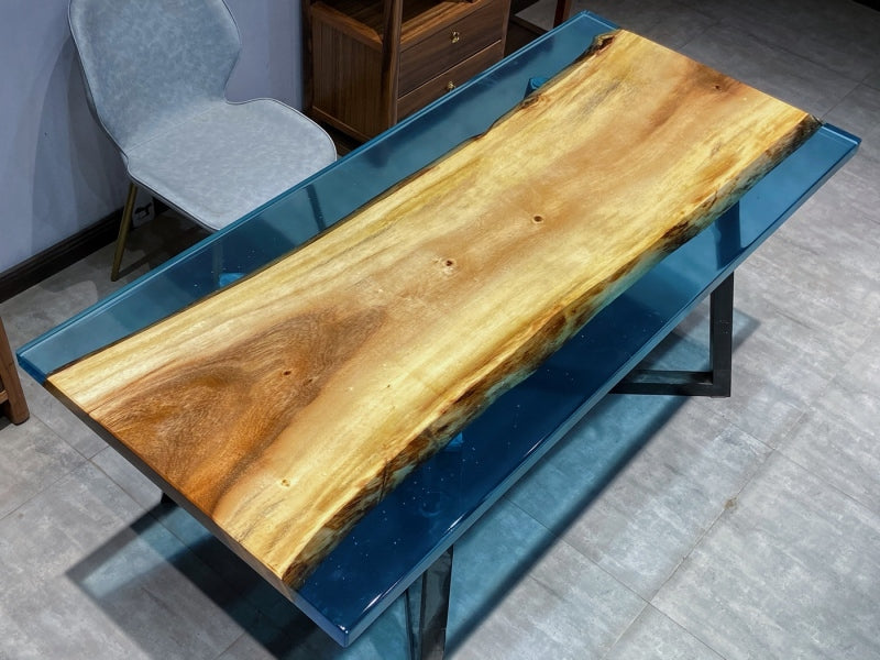 Custom Walnut Clear Blue Epoxy Office Desk WCT-15 – Worldcustomtable