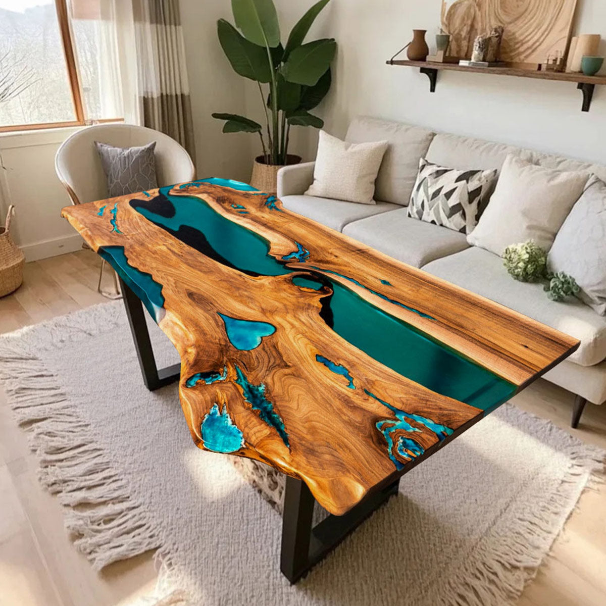 Luxury Black Walnut Epoxy Table with Blue Resin — Worldcustomtable