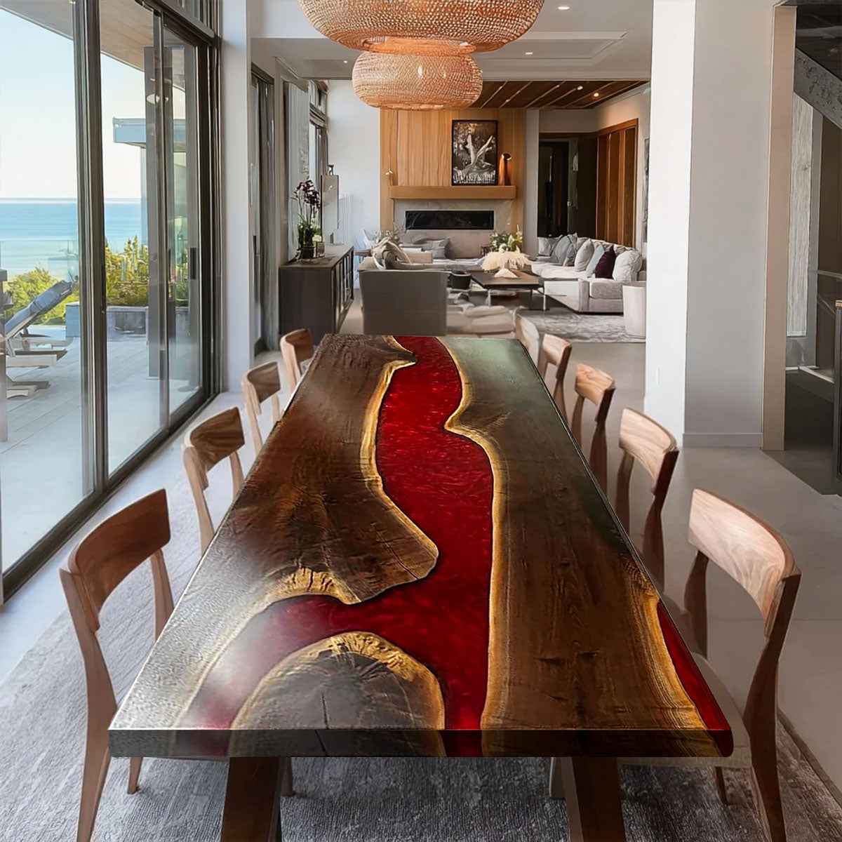 Live Edge Black Walnut Epoxy Red River Dining Table - A71 ...